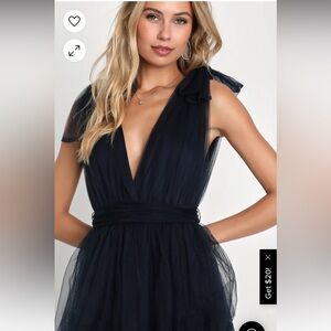 Lulus | Dresses | Flawless Arrival Navy Blue Tulle Tiestrap Tiered Maxi ...